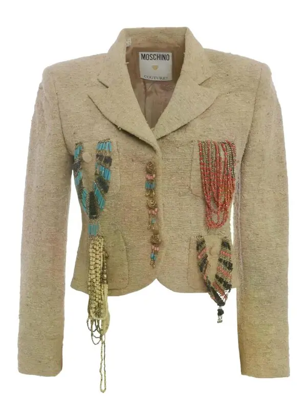 Moschino 1990s Embellished Silk Blazer - Neutrals