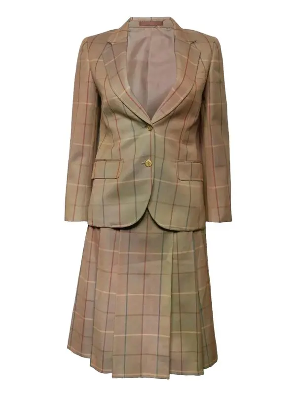 Burberry 1970-1990 Checked Pleated Skirt Suit - Brown
