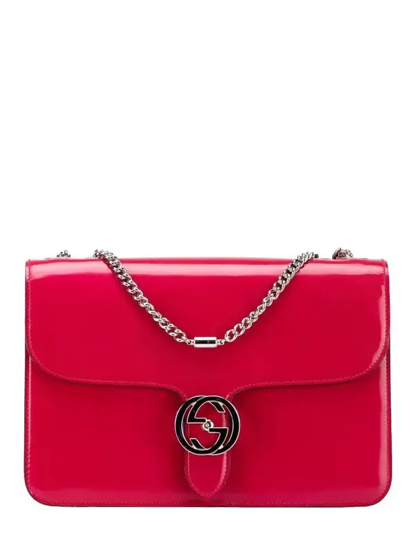 Gucci 2000-2015 Medium Patent Dollar Interlocking G Crossbody Bag - Red