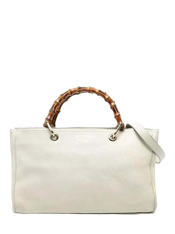 Gucci Calfskin Bamboo Shopper Satchel - White