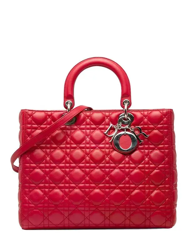 Dior Pre-owned 2012 Large Lambskin Cannage Lady Satchel - Red
