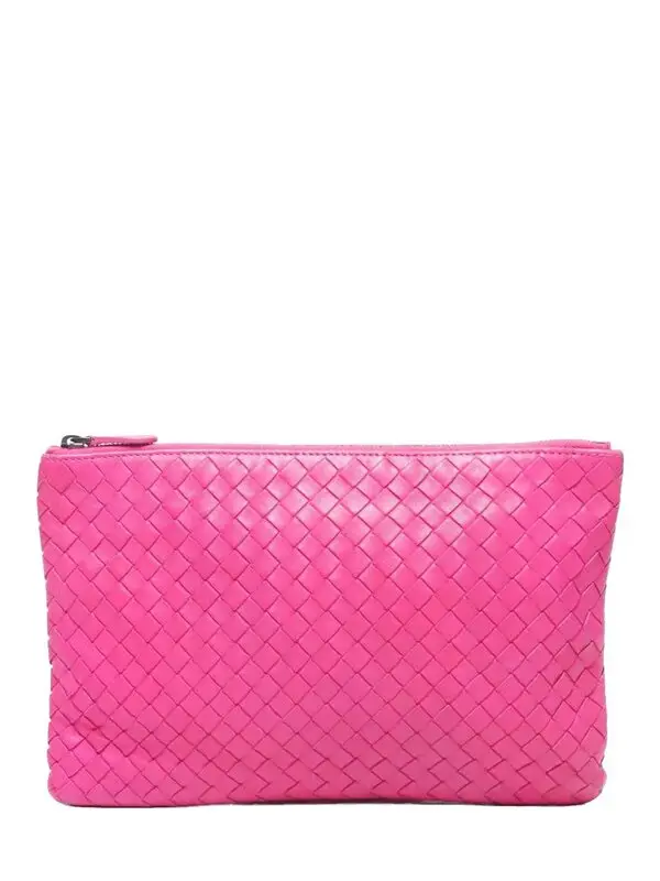 Bottega Veneta 2000-2020s Intrecciato Leather Clutch Bag - Pink