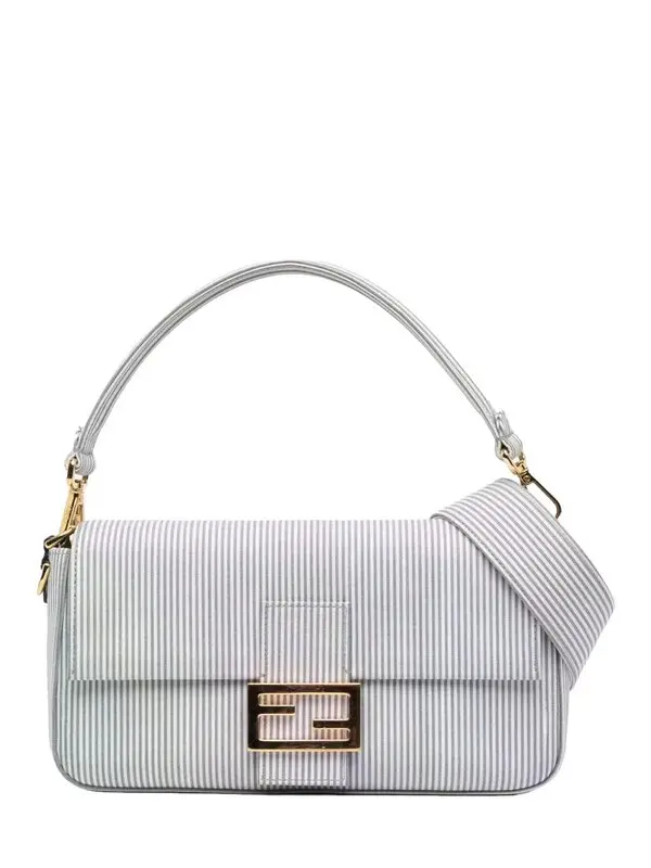 Fendi Striped Jersey Baguette Satchel - Grey
