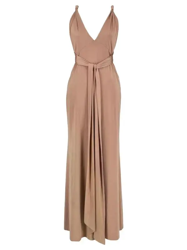 Vintage Cross-back V-neck Maxi Dress - Neutrals