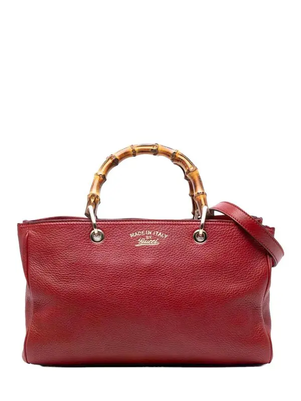Gucci Medium Calfskin Bamboo Shopper Satchel - Red