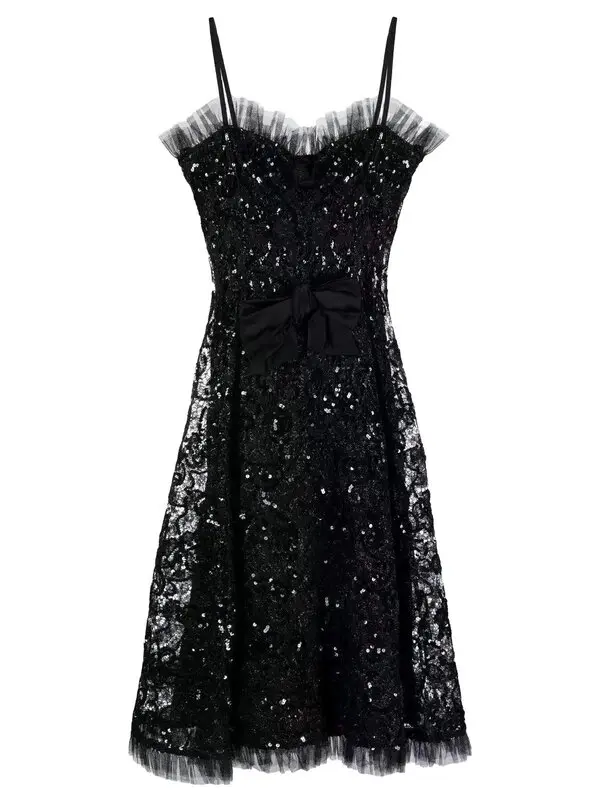 Saint Laurent Pre-owned 1980s Sequin Flared Dress - Black
