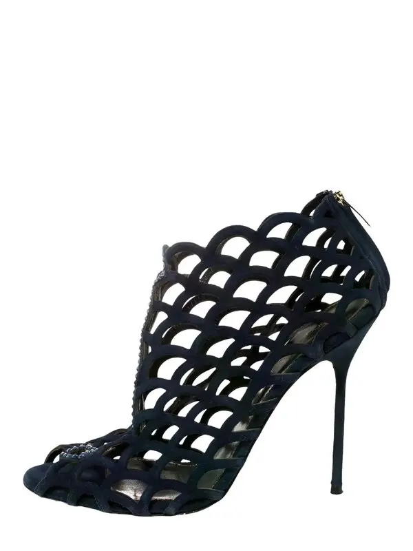 SERGIO ROSSI 115mm Scalloped Crystal-embellished Booties - Blue