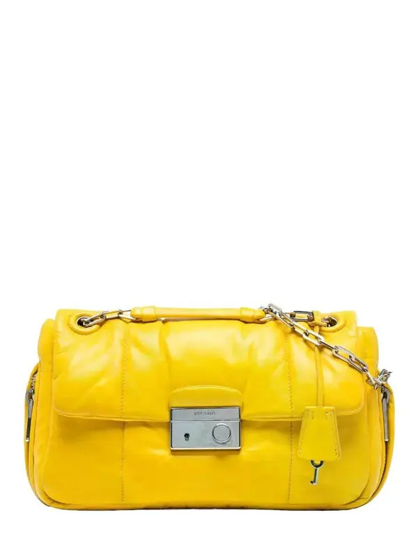 Prada Nappa Leather Sound Lock Chain Flap Shoulder Bag - Yellow