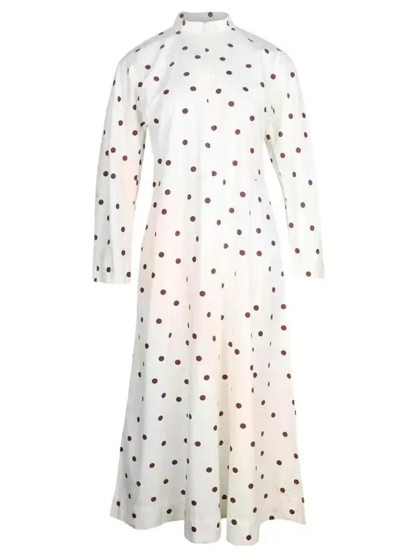 GANNI Polka-dot Long-sleeve Midi Dress - White
