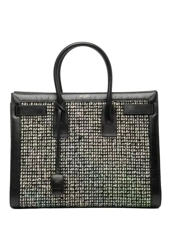 Saint Laurent 2014 Small Tweed Houndstooth Sac De Jour Satchel - Black