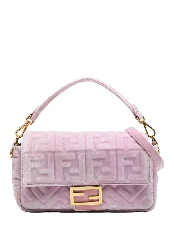 Fendi Zucca Embossed Velvet Baguette Satchel - Pink
