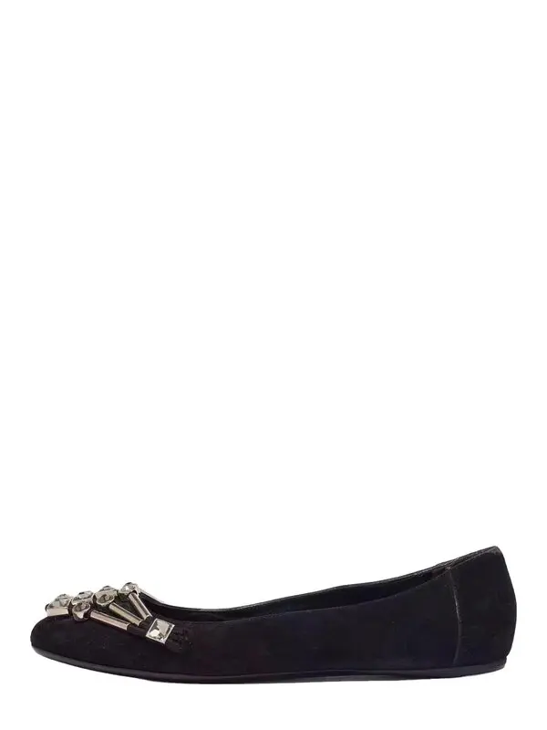 Gucci Crystal-embellished Suede Ballerina Flats - Black