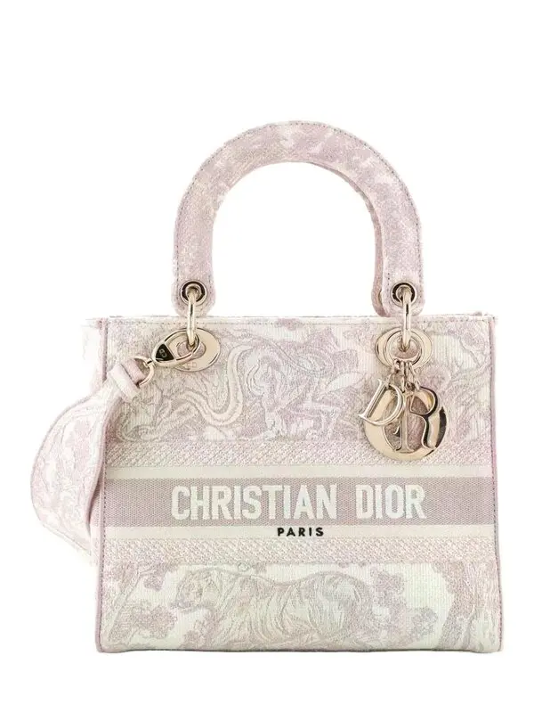 Dior Toile De Jouy Lady D-lite Embroidered Canvas Tote Bag - Neutrals