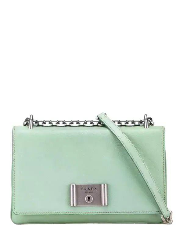 Prada Saffiano Lux Chain Lock Flap Crossbody Bag - Green