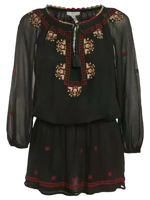 Joie Embroidered Silk Dress - Black