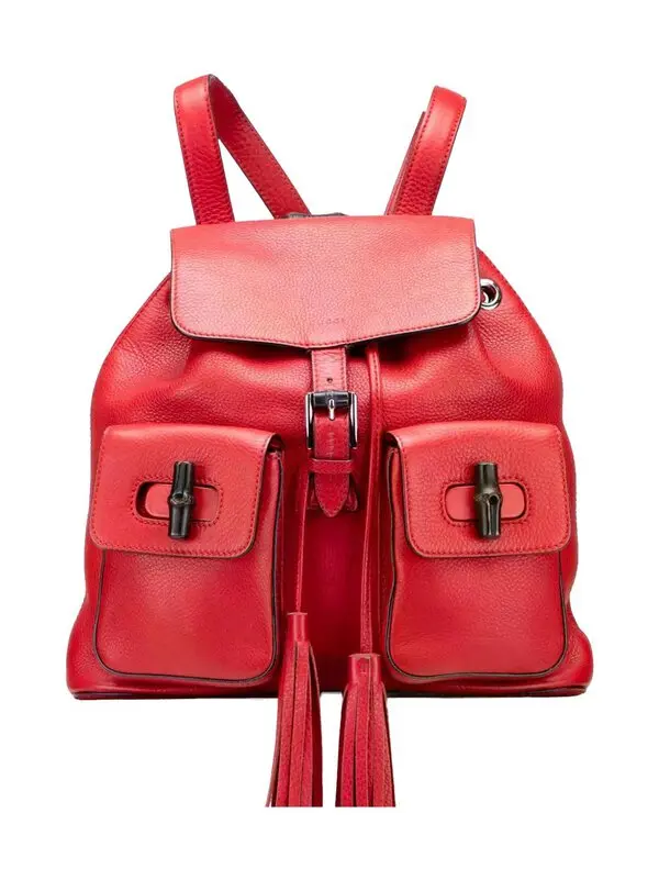 Gucci Leather Bamboo Tassel Backpack - Red