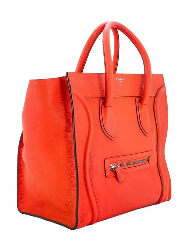 Celine Luggage Bag Grainy Leather Mini Tote Bag - Orange