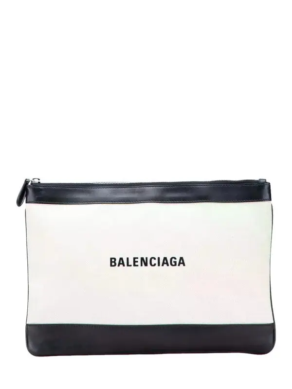 Balenciaga 2019 M Canvas Navy Clip Clutch Bag - White