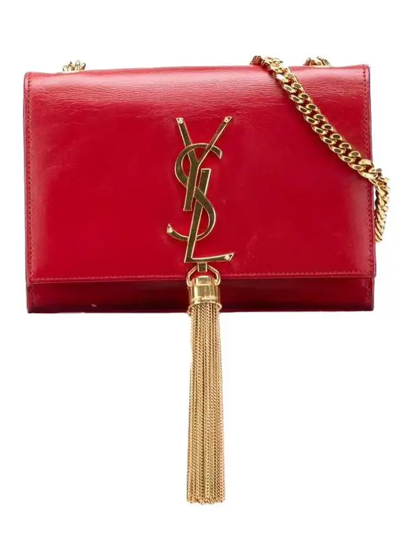 Saint Laurent 2013 Small Leather Monogram Kate Tassel Crossbody Bag - Red