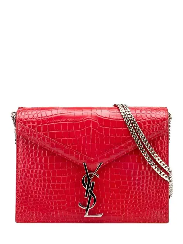 Saint Laurent Pre-owned 2019 Croc Embossed Leather Monogram Cassandra Crossbody Bag - Red