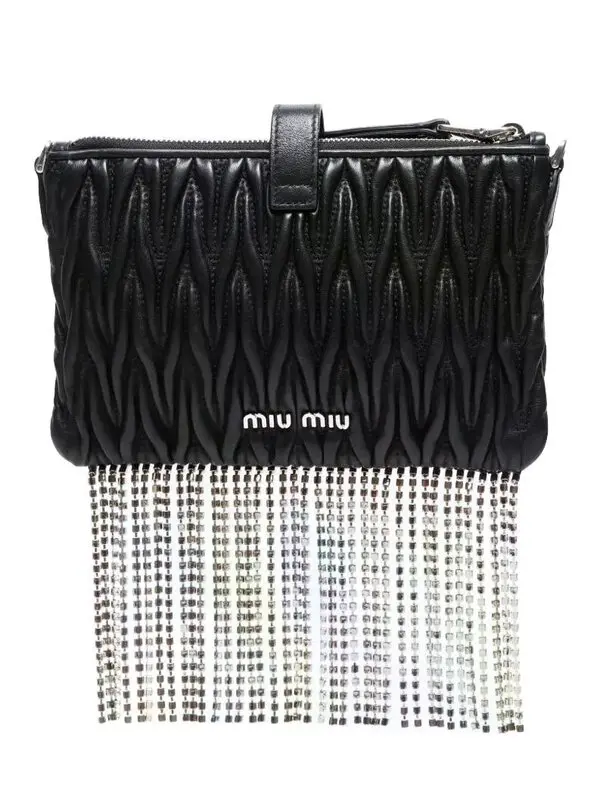 Miu Miu 2010s Matelassé Crystal-fringe Shoulder Bag - Black