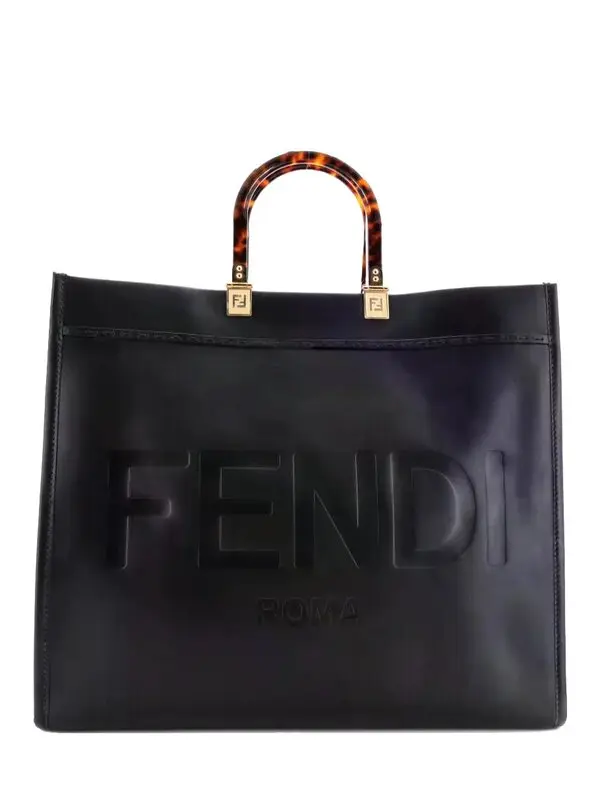 Fendi Sunshine Shopper Leather Large Tote Bag - Black