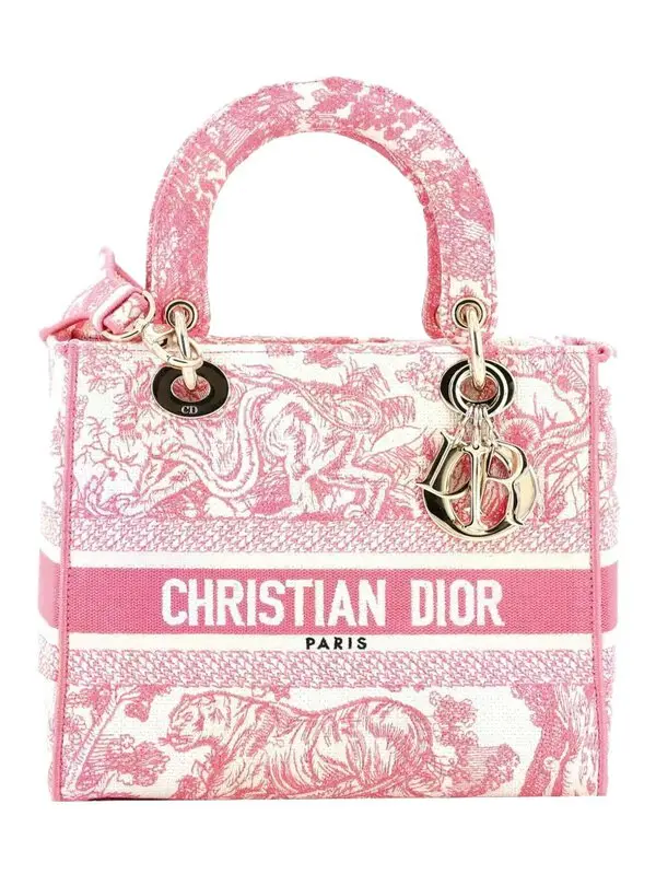 Dior Toile De Jouy Lady D-lite Embroidered Canvas Tote Bag - Pink