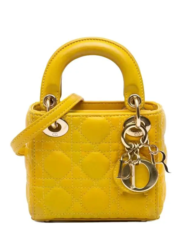 Dior Pre-owned Micro Lambskin Cannage Lady Satchel - Yellow