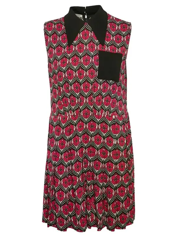 Miu Miu 2015 Floral Pleated Dress - Red