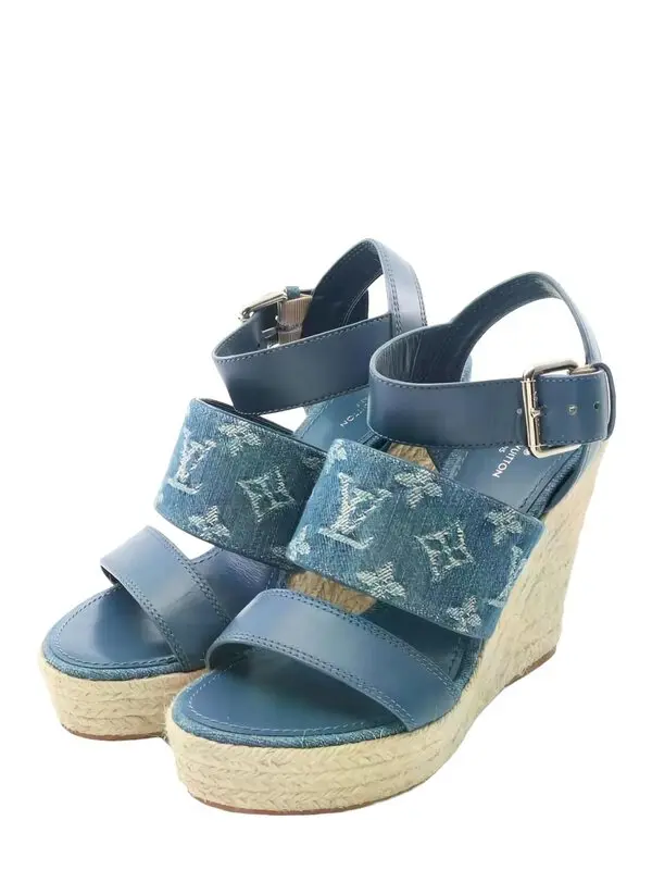 LOUIS VUITTON Starboard Line Denim Wedge Sandals - Blue