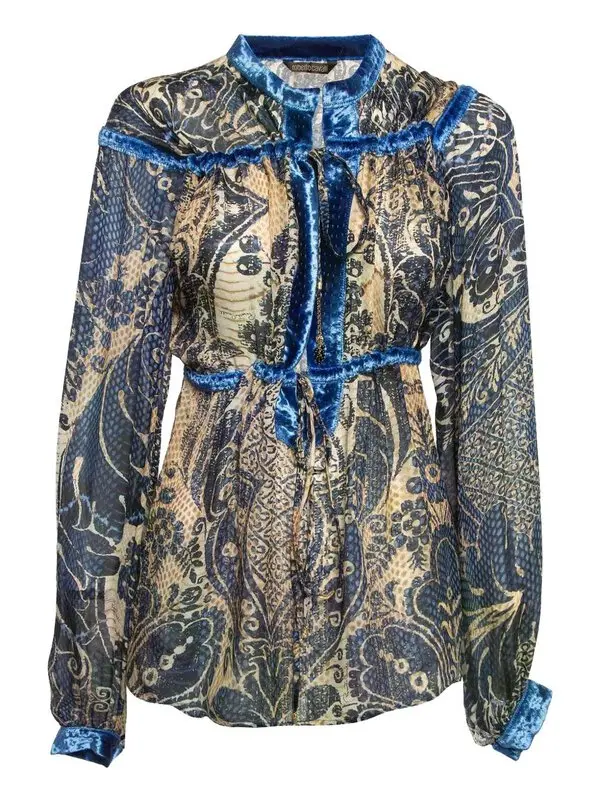Roberto Cavalli Paisley-print Tie-neck Blouse - Blue