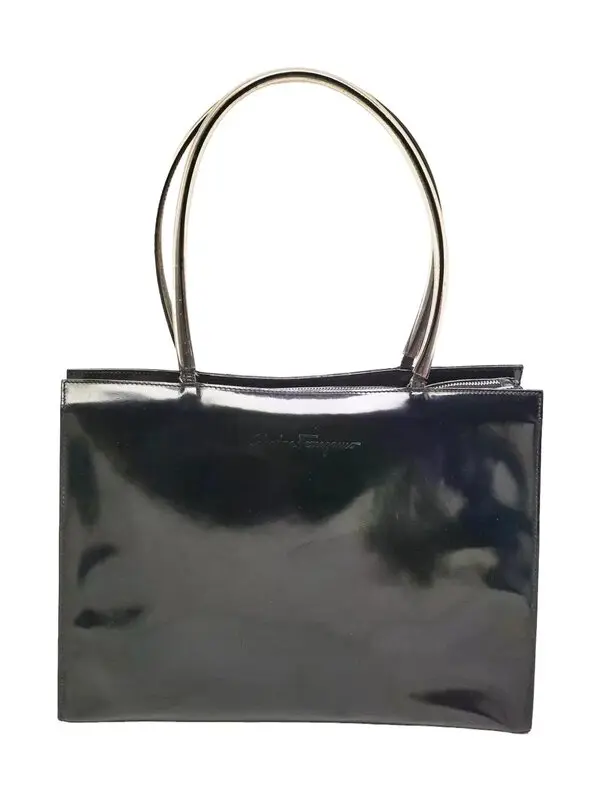 FERRAGAMO Patent Leather Top Handle Bag - Black