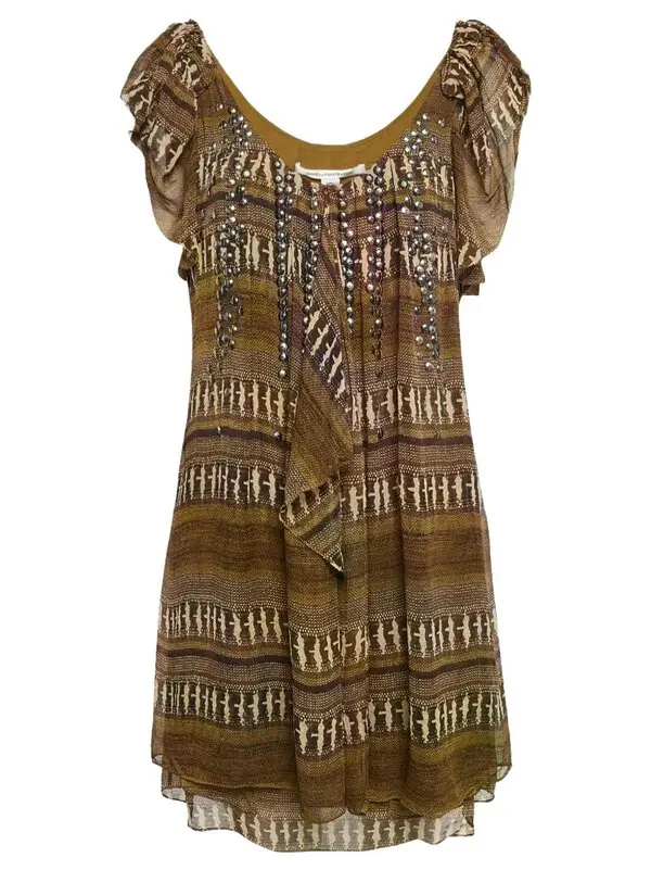 Diane Von Furstenberg Embellished Patterned Mini Dress - Brown