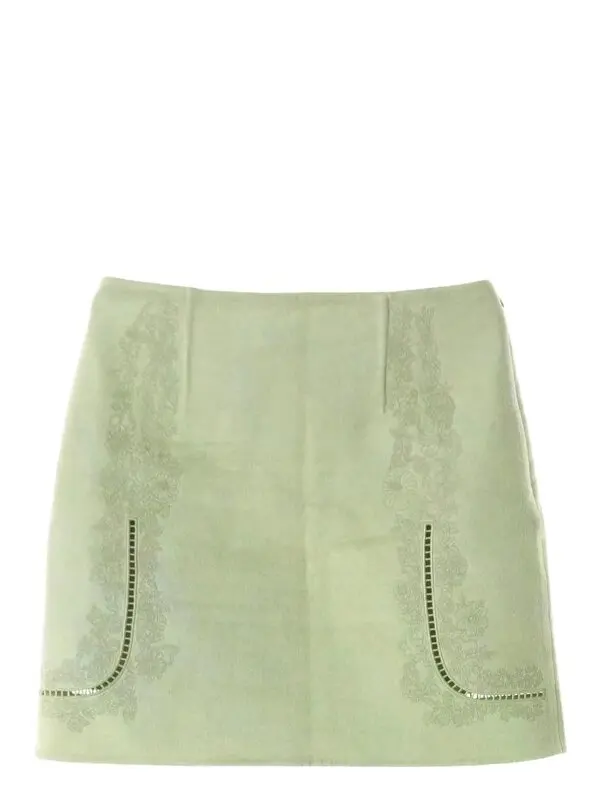 Hermès 2010s Floral-embroidered Cashmere Skirt - Green