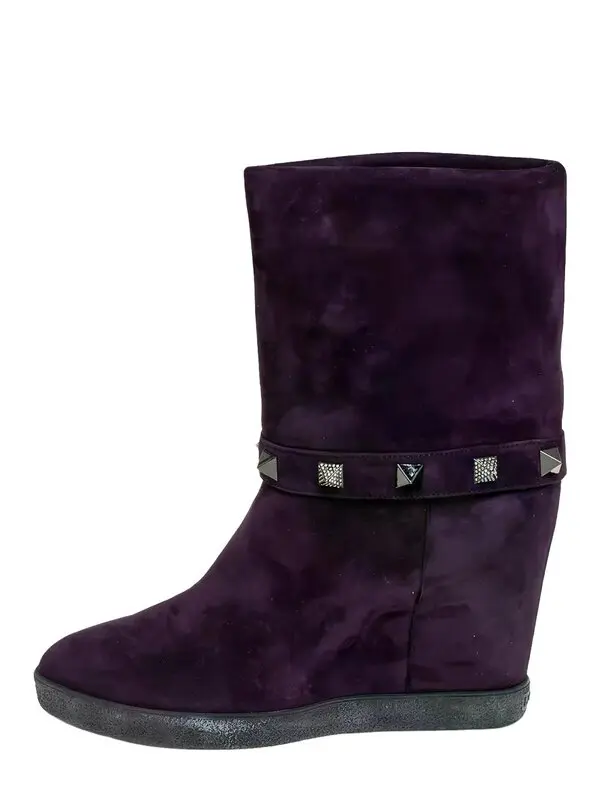 LE SILLA Spike-studded Suede Wedge Boots - Purple