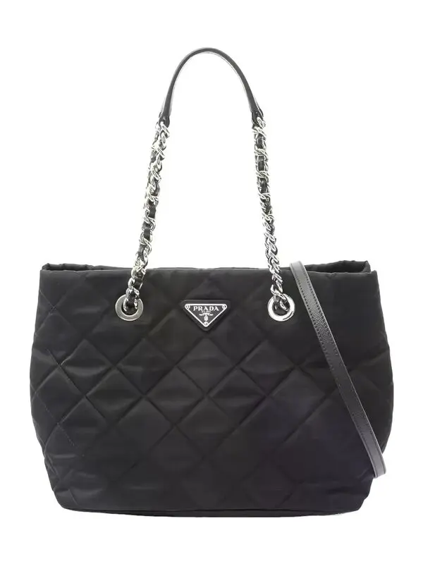 Prada 2010s Quilted Chain Tote Bag - Black