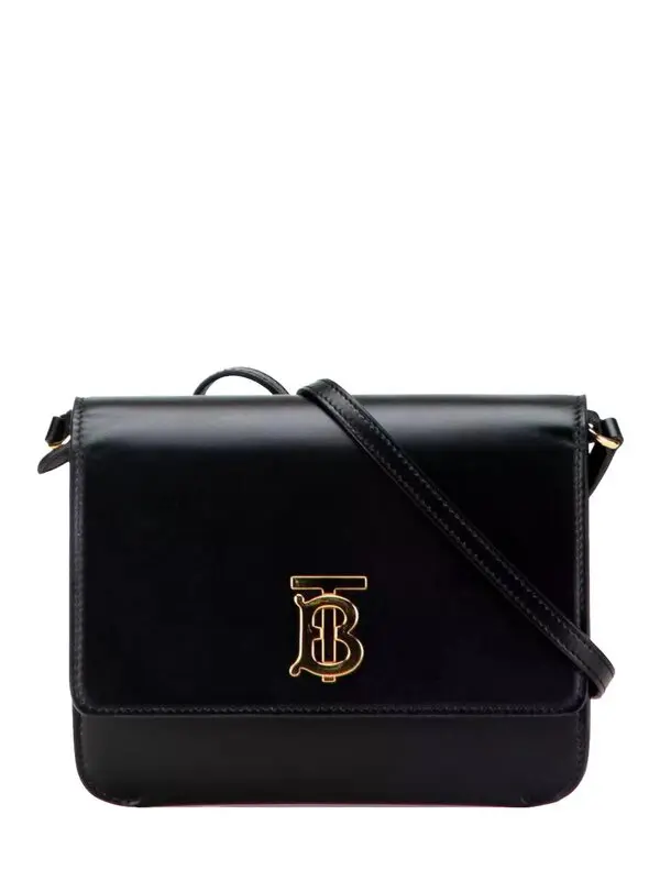 Burberry Mini Leather Tb Monogram Flat Crossbody Bag - Black