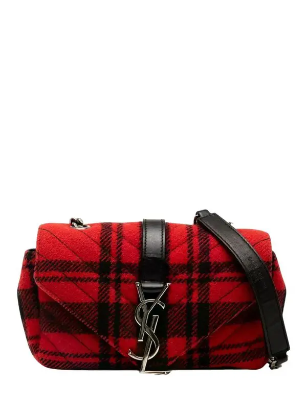 Saint Laurent Baby Chevron Tartan Wool Monogram Classic Chain Bag - Red