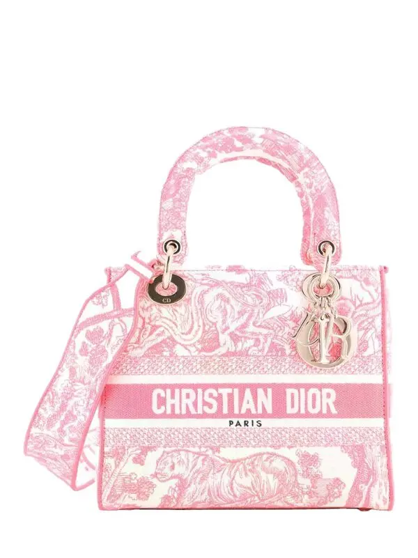 Dior Toile De Jouy Lady D-lite Embroidered Canvas Tote Bag - Pink