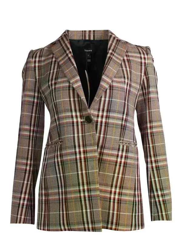 Theory Plaid Single-breasted Blazer - Brown