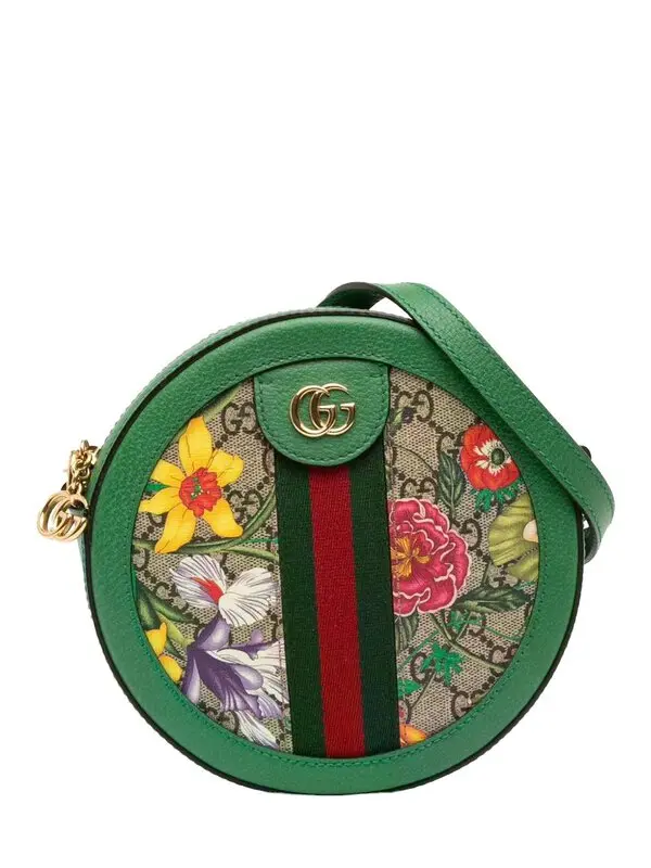 Gucci Mini Gg Supreme Flora Ophidia Round Crossbody Bag - Brown