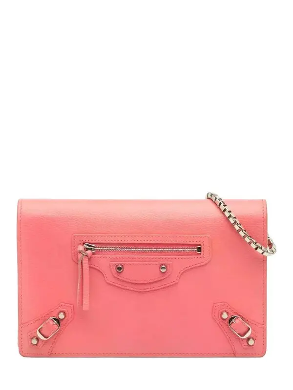 Balenciaga 2017 Grained Calfskin Motocross Classic Wallet On Chain Crossbody Bag - Pink
