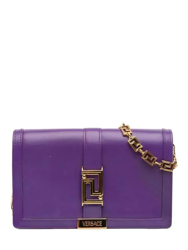 Versace Leather Greca Goddess Wallet On Chain - Purple