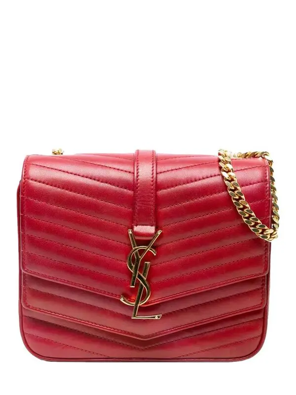 Saint Laurent 2019 Small Chevron Lambskin Monogram Sulpice Crossbody Bag - Red