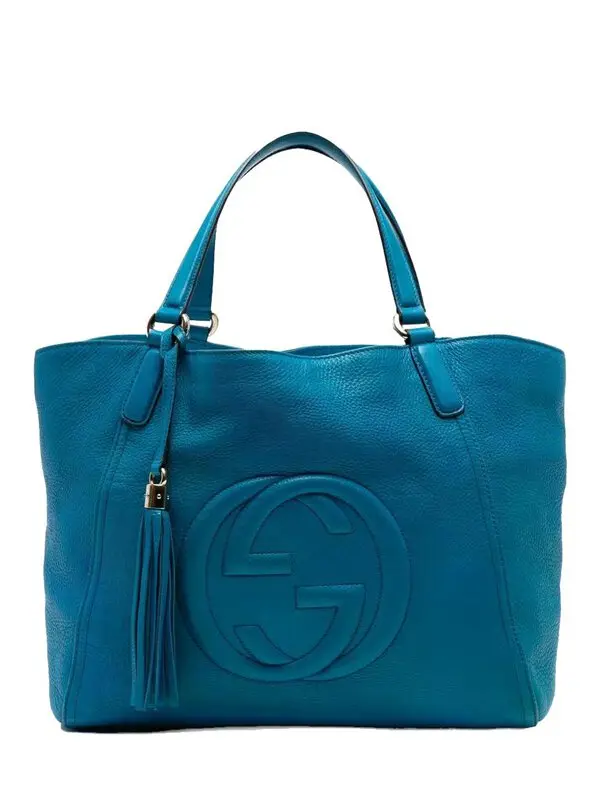 Gucci Medium Leather Soho Cellarius Tote Bag - Blue