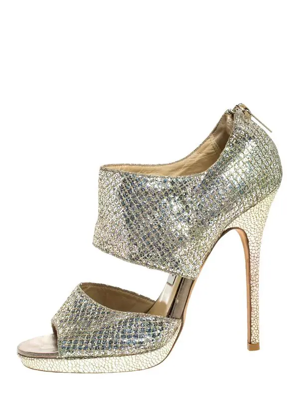 JIMMY CHOO Glitter Platform Sandals - Silver