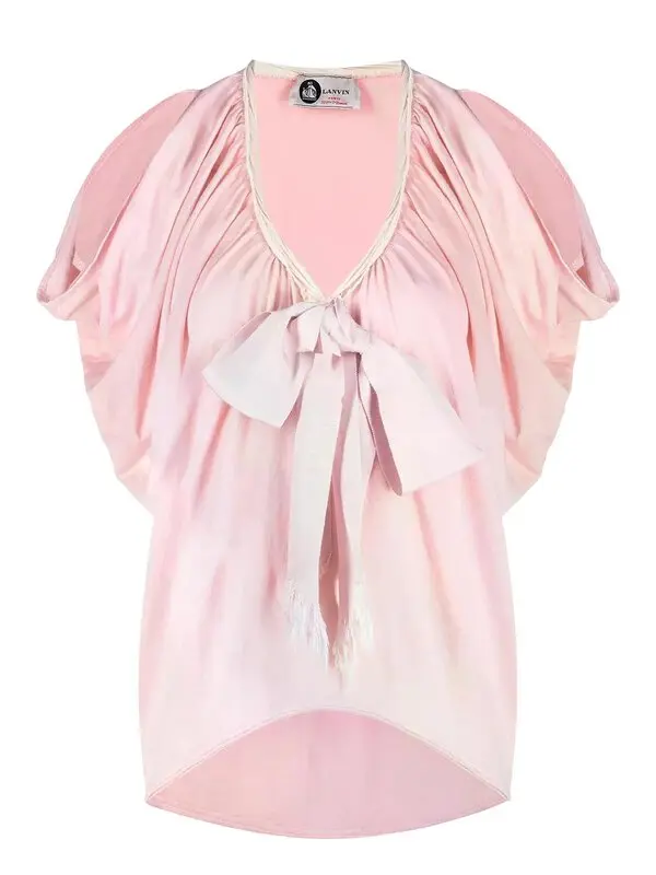 LANVIN 2000s Bow Detail Ruched Blouse - Pink