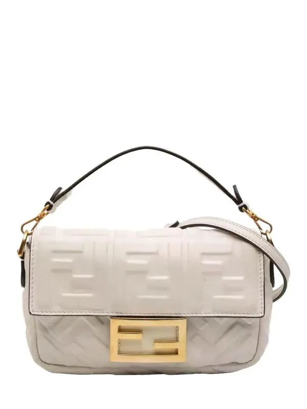 Fendi Mini Zucca Embossed Leather Baguette Satchel - White