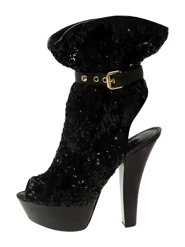 LOUIS VUITTON 140mm Sequin-embellished Peep-toe Boots - Black
