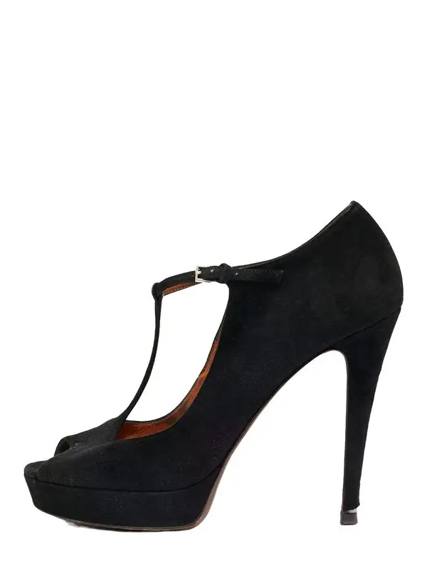 Gucci 135mm Suede T-strap Platform Pumps - Black